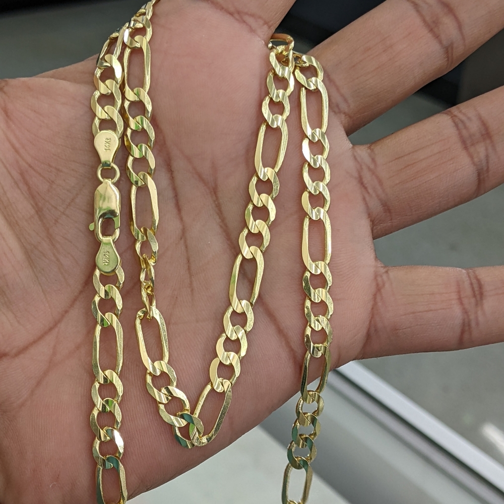 14kt Real Solid Gold Figaro Chain 6mm 22 Inches Length - Gem